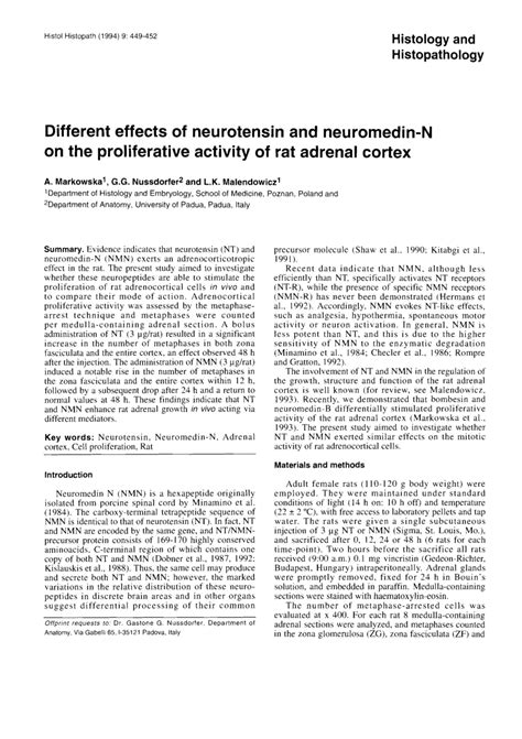 Pdf Different Effects Of Neurotensin And Neuromedin N On The