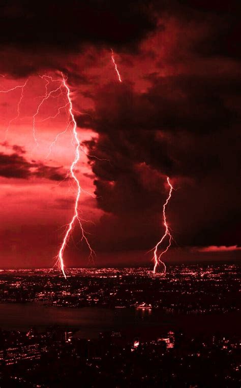 Red Thunder City Aesthetic Dark Red Wallpaper Red Lightning
