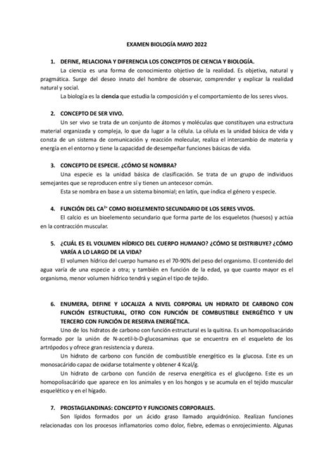 Examen Biologia 2022 Exámenes De Biología Docsity