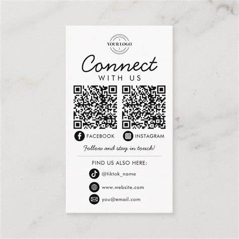 Connect With Us Social Media Qr Code Company Logo Enclosure Card