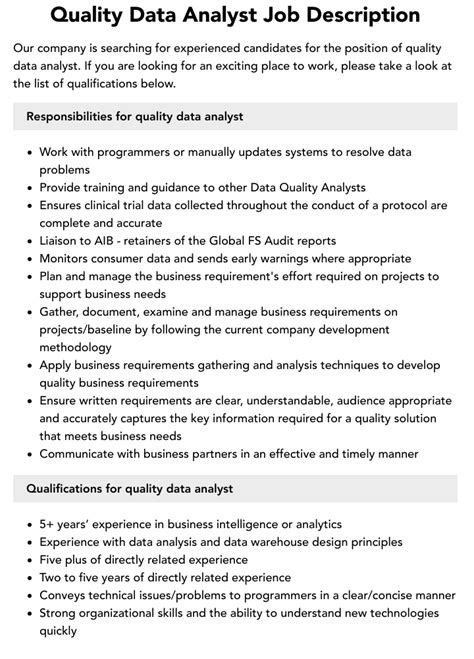 Quality Data Analyst Job Description Velvet Jobs