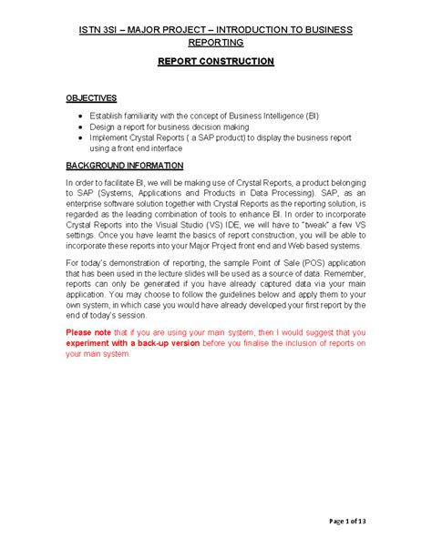 Crystal Report Data Set 1 Istn 3si Major Project Introduction To