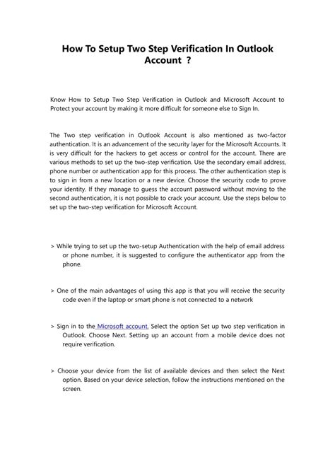 Ppt How To Setup Two Step Verification In Outlook And Microsoft Account Powerpoint Presentation