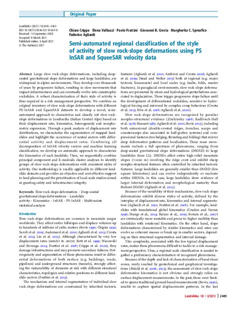 Pdf Semi Automated Regional Classification Of The Style Of Activity Of Slow Rock Slope