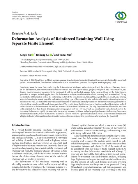 pdf deformation analysis of reinforced retaining wall using separate