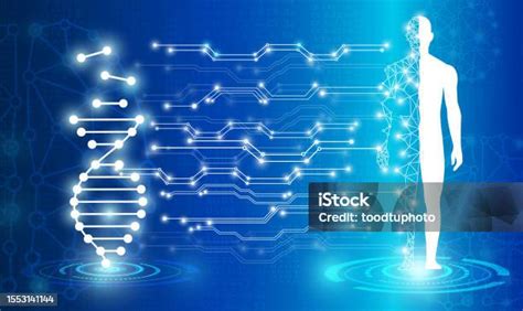 파란 빛 두뇌 및 인체 치유에 있는 추상적인 배경 기술 개념 시험 분석 클론 Dna 인간을 가진 미래 및 세계적인 국제 의학에 있는 기술 현대 의학 Dna에 대한 스톡 벡터