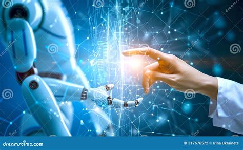 Human And Robot Hand Reaching Out To Each Other Symbolizing Ai Human Collaboration Futuristic