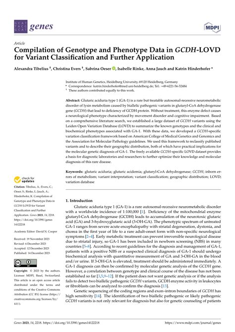 Pdf Compilation Of Genotype And Phenotype Data In Gcdh Lovd For Variant Classification And