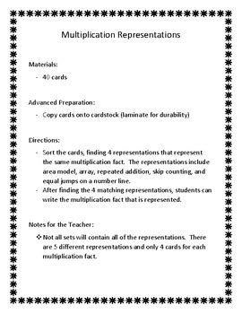 Multiplication Representations Card Sort By Christina S Creations