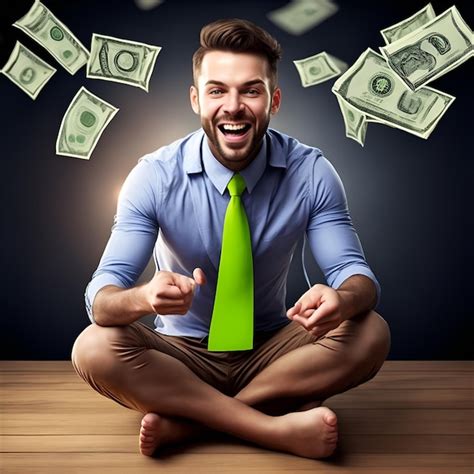 Fotografía De Hombre Feliz Con Mucho Dinero Dinero A Su Alrededor