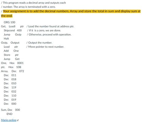 Solved This Program Reads A Decimal Array And Outputs Each