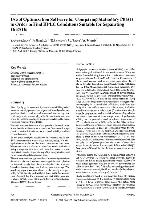 Pdf Use Of Optimization Software For Comparing Stationary Phases In