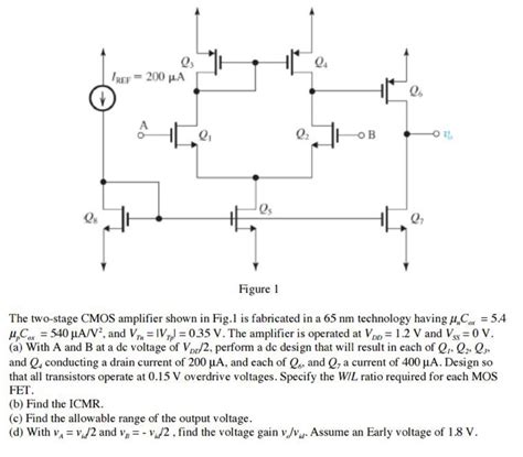 Solved The Two Stage CMOS Amplifier Shown In Fig 1 Is Chegg