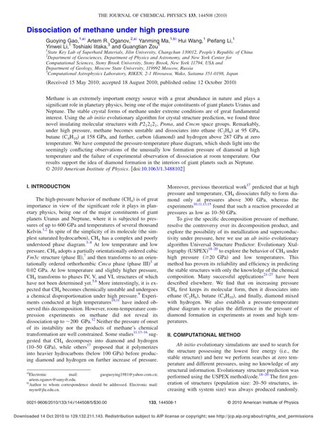 Pdf Dissociation Of Methane Under High Pressure