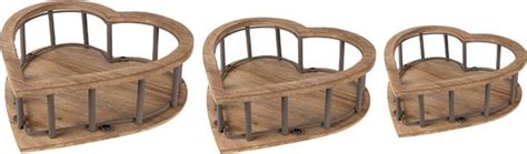 Clayre Eef Opbergmand Set Van 3 Hart 33x33x10 Bruin Hout Metaal