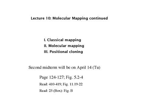 Classical Mapping Molecular Mapping And Positional Cloning Bsci 410