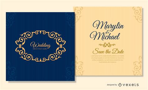 Navy Blue Wedding Card Template Vector Download