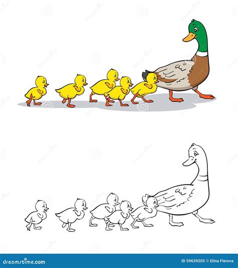 Coloring Book Mother Duck And Ducklings Stock Vector Illustration Of Grass Ladybug 59639205