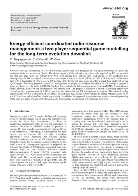 Pdf Energy Efficient Coordinated Radio Resource Management A Two Player Sequential Game