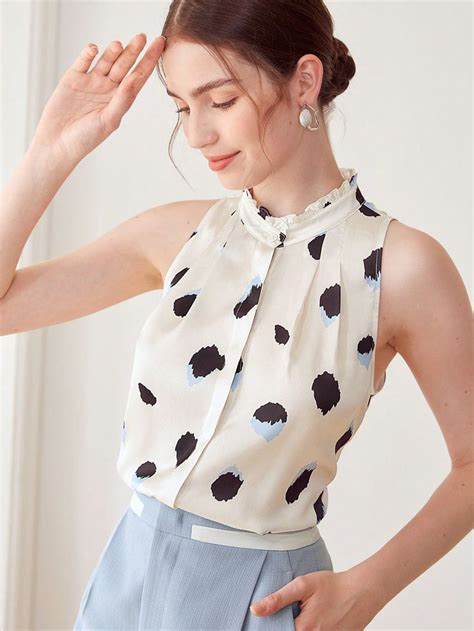 MOTF PREMIUM Blusa Cuello Fruncido Abstracto Moda De Mujer Blouses