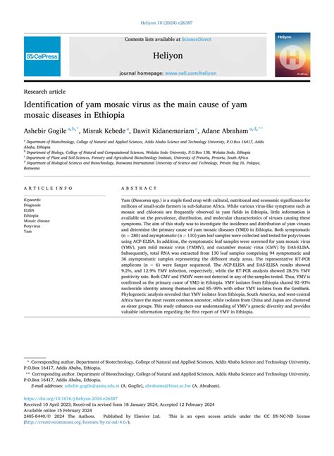 Pdf Identification Of Yam Mosaic Virus As The Main Cause Of Yam