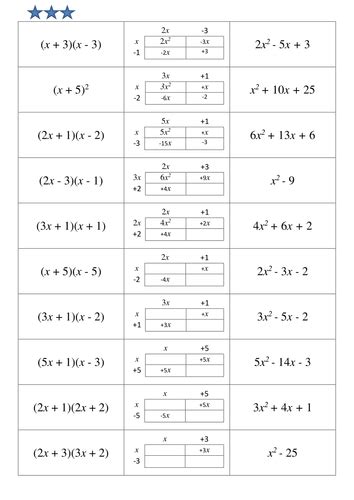 Expanding Quadratic Expressions Match Up Teaching Resources