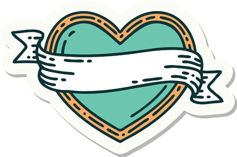 심장과 배너의 전통적인 스타일에 문신의 스티커 Galentines Day에 대한 스톡 벡터 아트 및 기타 이미지