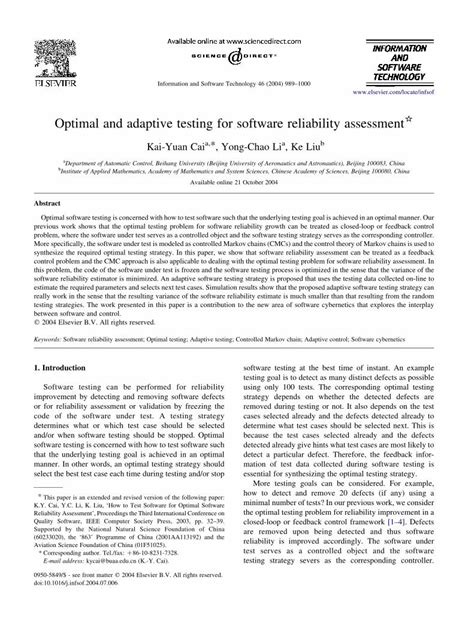 Pdf Optimal And Adaptive Testing For Software Reliability Assessment Dokumen Tips