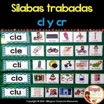 Sílabas Trabadas cl y cr Bolsillos Spanish Blends Pocket Chart