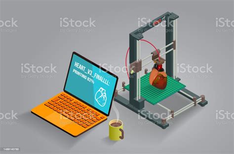3d 프린터로 인쇄된 하트 컴퓨터 프린터에 대한 스톡 벡터 아트 및 기타 이미지 컴퓨터 프린터 3차원 인쇄 내부 기관