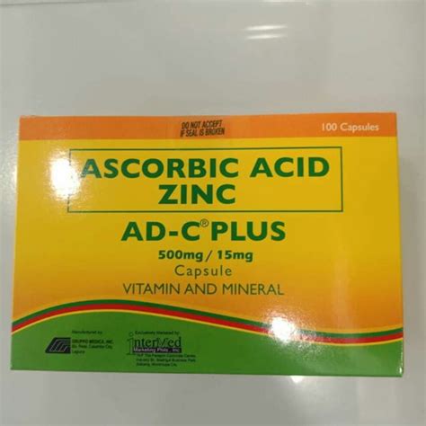 Ascorbic Acid Zinc Ad C Plus 500 Mg 15 Mg 1 Capsules 100 Capsules Lazada Ph