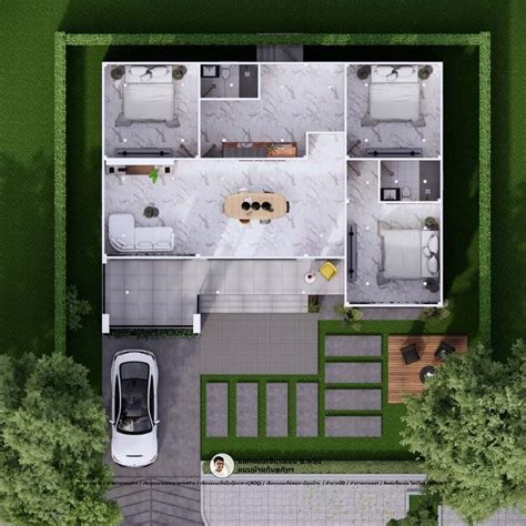 แบบบ้านคอนเทมโพรารี่ P 491 บ้านปั้นหยา รับเขียนแบบ บ้านทันสมัย