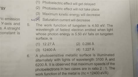 Y Axis And S A Straight 5 The Work Function Of Tungsten Is 4 50ev The