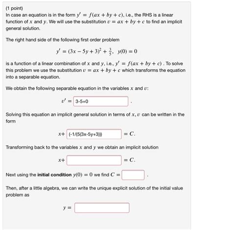 Solved 1 Point In Case An Equation Is In The Form Y Chegg Com
