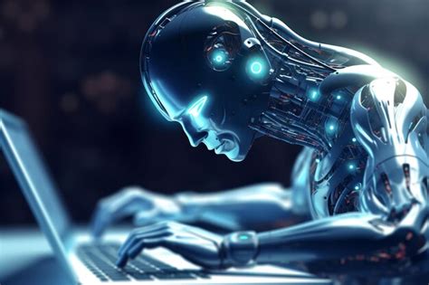 premium ai image robot programming on laptop generative ai