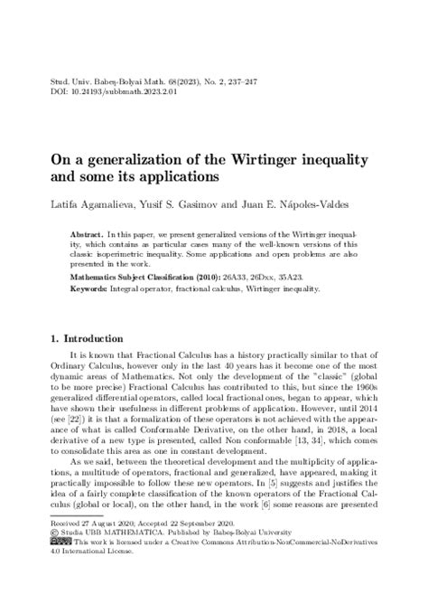 Pdf On A Generalization Of The Wirtinger Inequality And Some Its