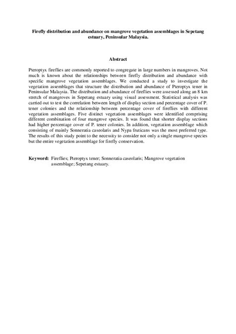 Pdf Firefly Distribution And Abundance On Mangrove Vegetation