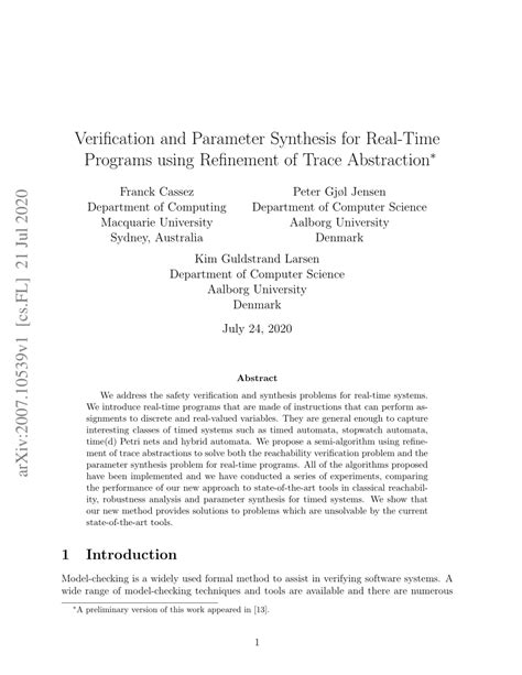 Pdf Verification And Parameter Synthesis For Real Time Programs Using Refinement Of Trace