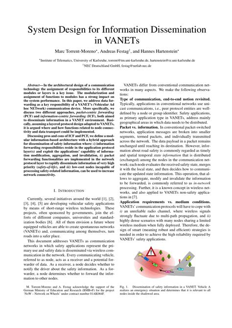 Pdf System Design For Information Dissemination In Vanets