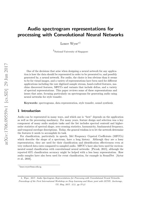 Pdf Audio Spectrogram Representations For Processing With