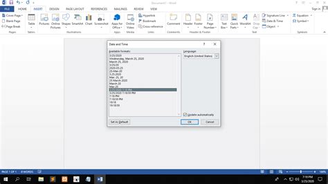 How To Insert Date In Word Documents Office 2013 16 19