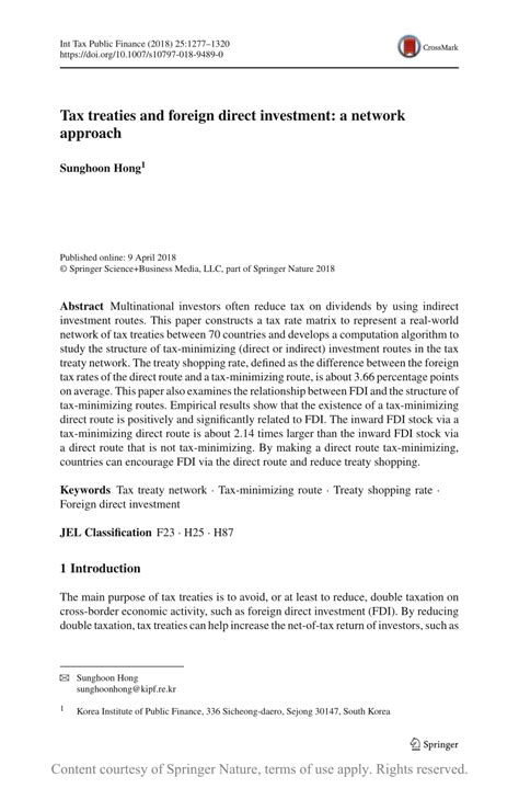 Tax Treaties And Foreign Direct Investment A Network Approach