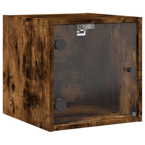 Table de chevet avec porte en verre chêne fumé 35x37x35 Leroy Merlin