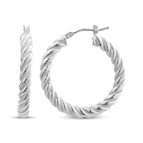 Reaura Rope Twist Hoop Earrings Repurposed 14k White Gold 27mm Kay