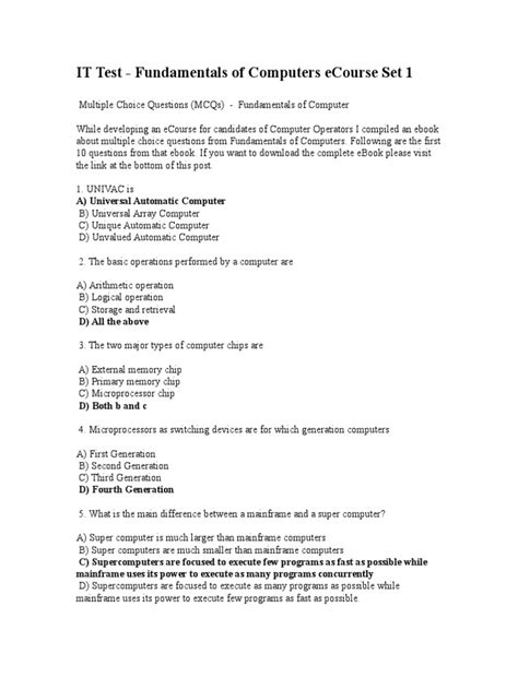 It Fundamental Mcqs Pdf Ebcdic Random Access Memory
