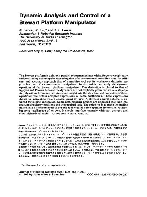Pdf Dynamic Analysis And Control Of A Stewart Platform Kinematics Dynamics Dokumentips