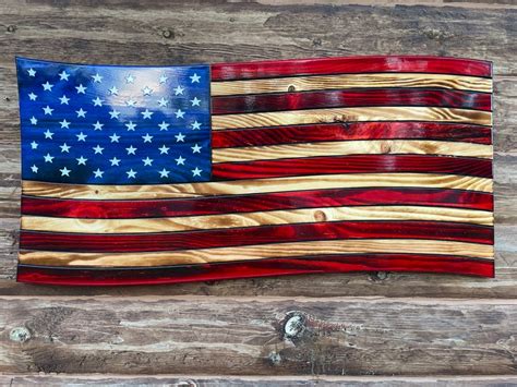 Wavy Rustic Wooden American Flag Waving American Flag Etsy