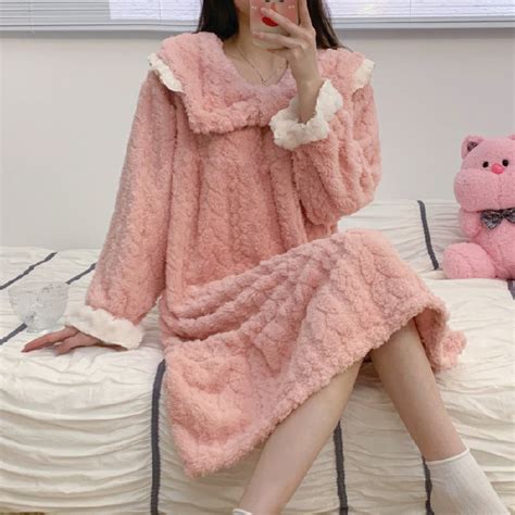 곰돌이 극세사 수면 원피스 잠옷 겨울 긴팔 기모 부들이 빅사이즈 우정 커플 임산부 실내복