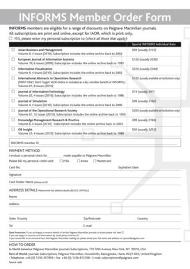 Fillable Online Informs Informs Order Form Informs Fax Email