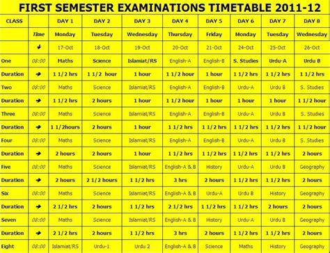 Islamabad Convent School H 8 4 Campus Exam Timetable For October 2011